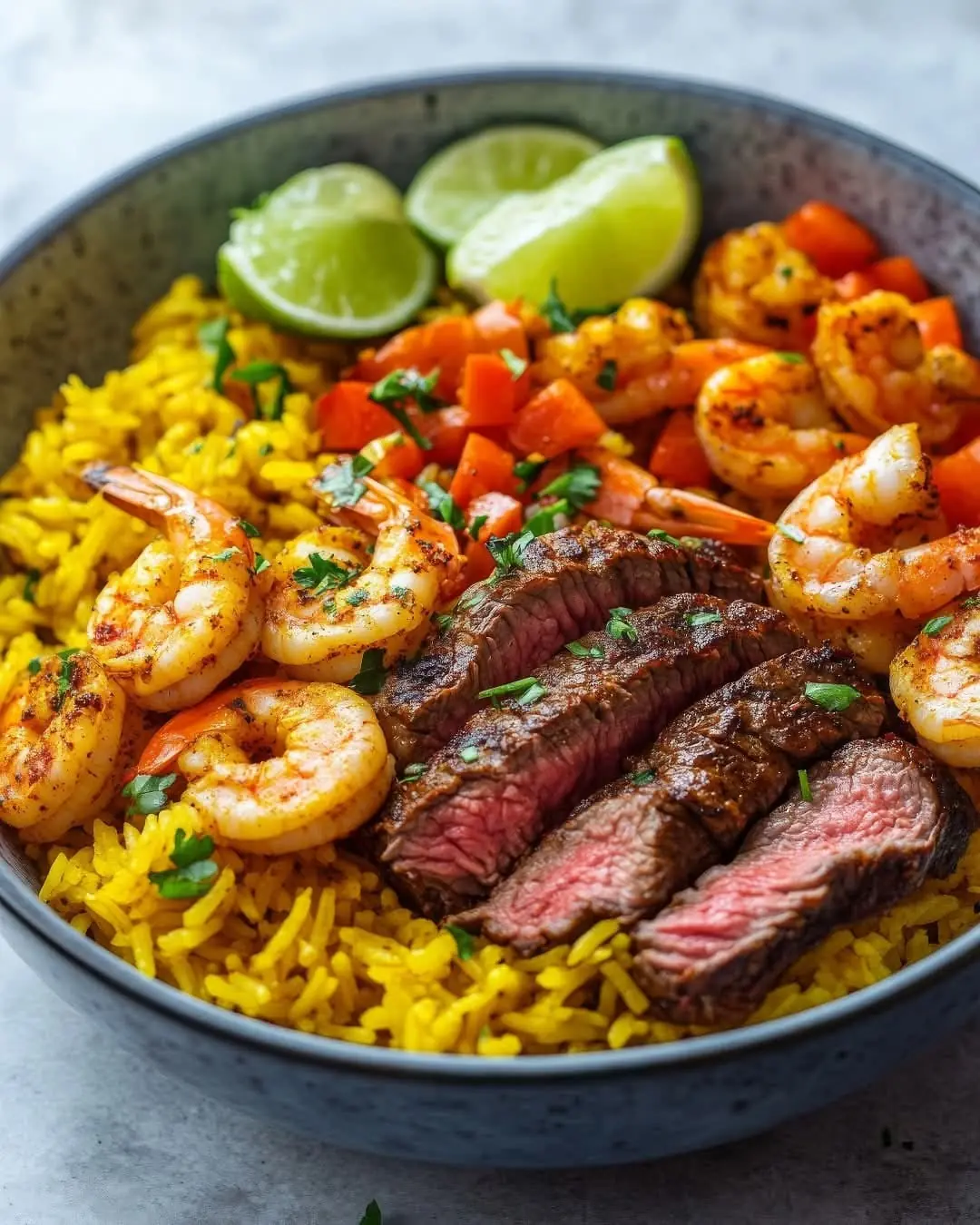 Caribbean-Inspired Surf & Turf Yellow Rice Bowl