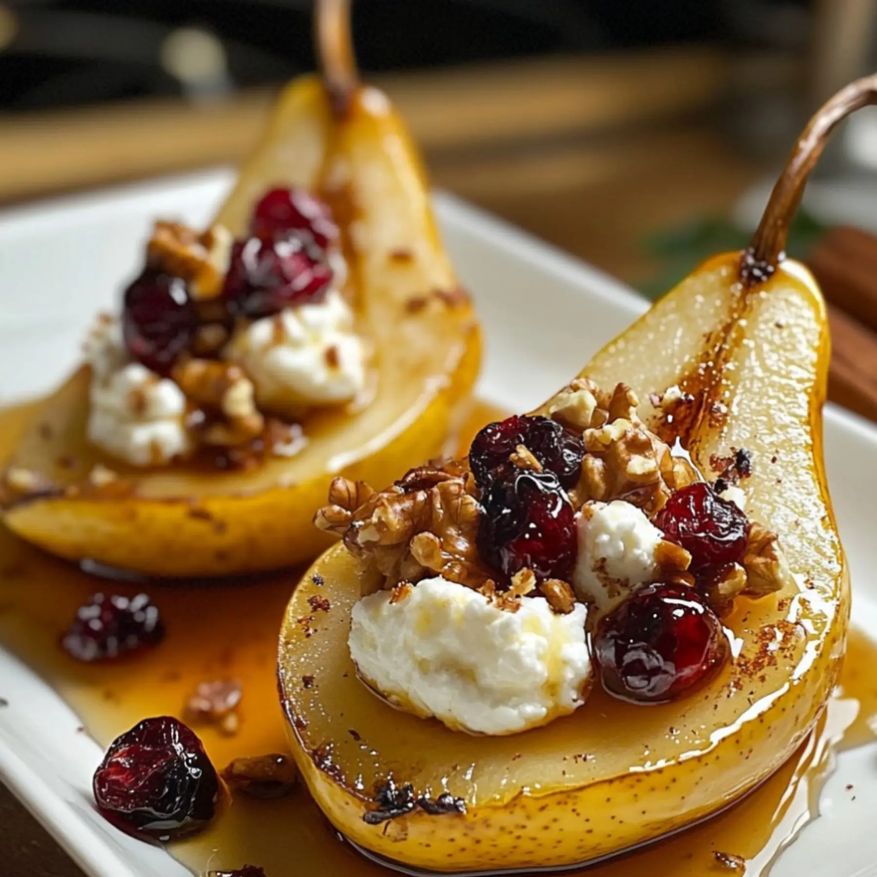 Baked Pears with Goat Cheese, Honey, and Cranberries 🥰🍯
