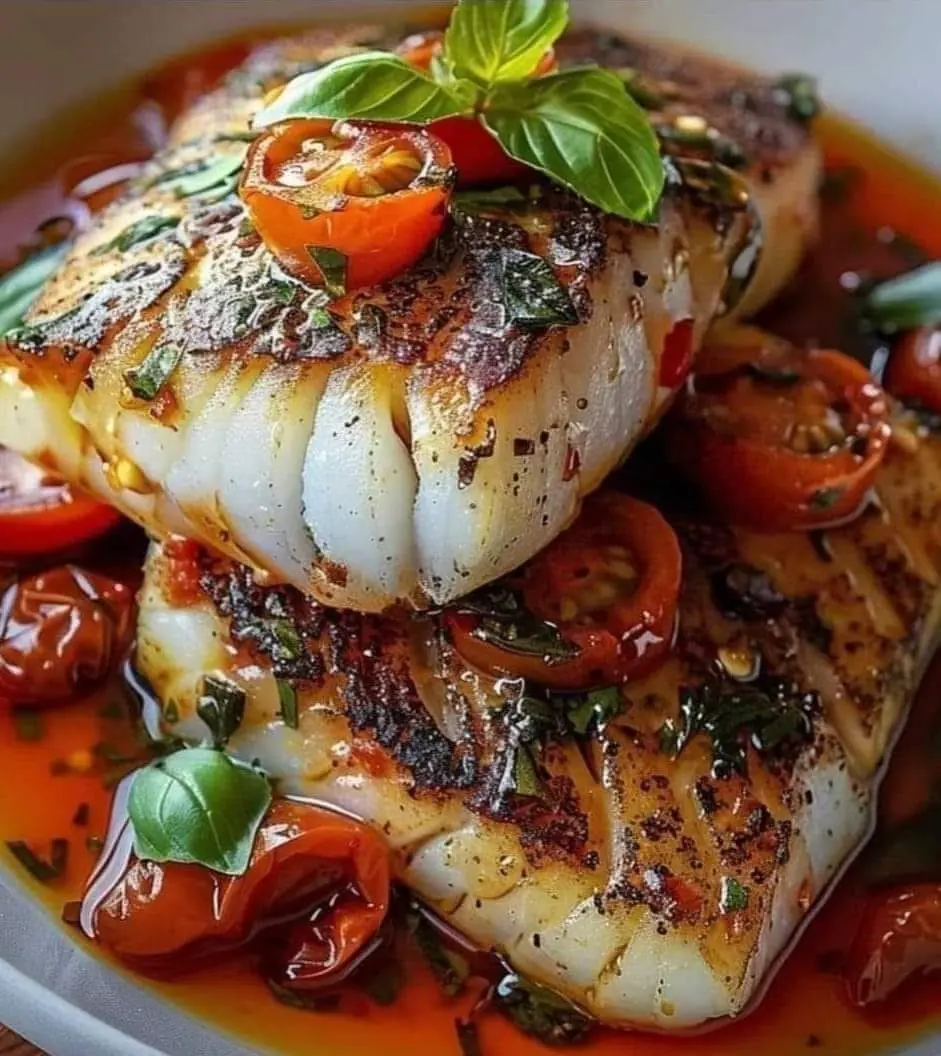 Pan-Seared Mediterranean Cod in Tomato Basil Sauce