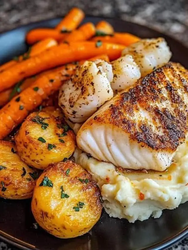 Seared Cod & Scallops with Garlic Butter Veggies