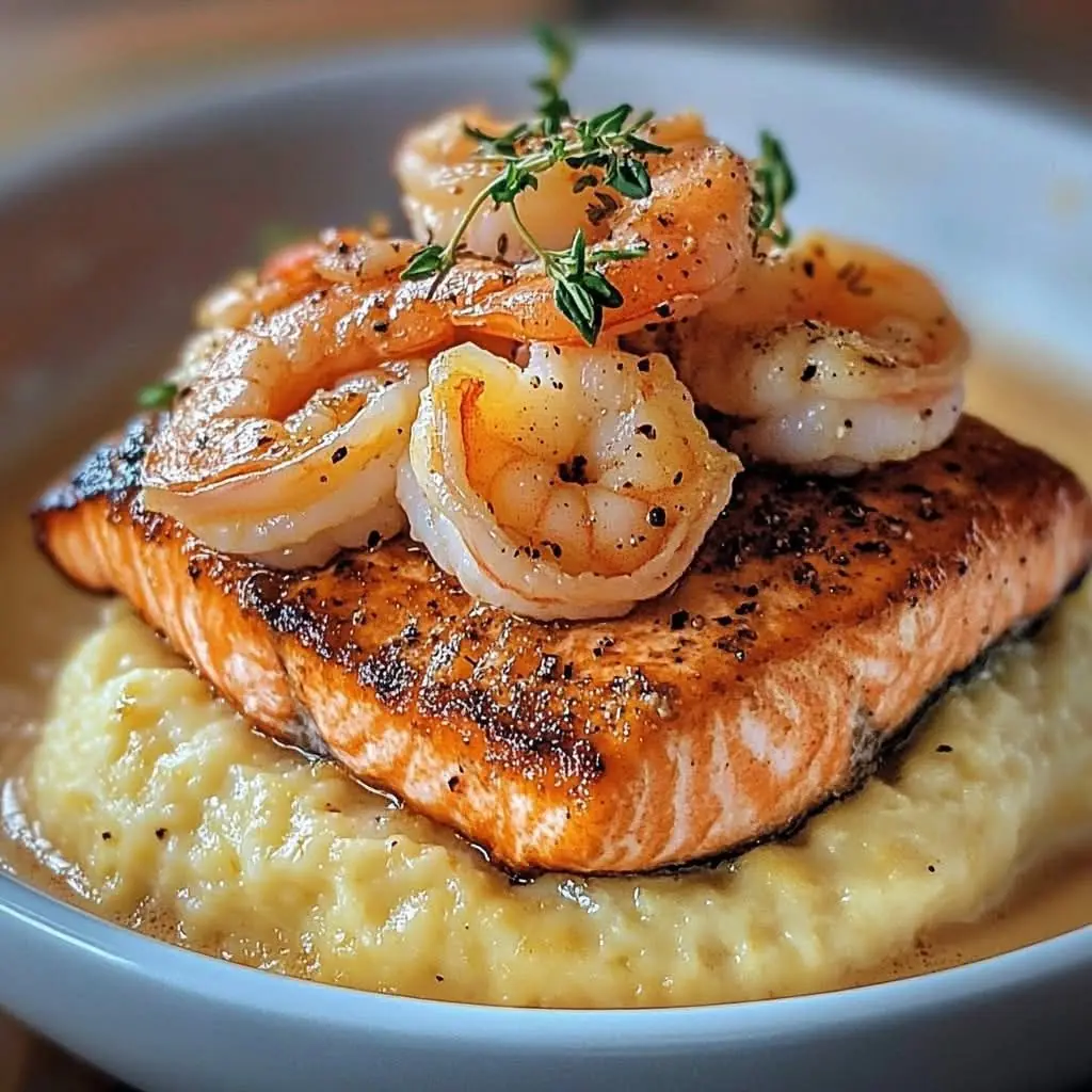Red Snapper, Shrimp & Grits with a Cajun Cream Sauce Delight!