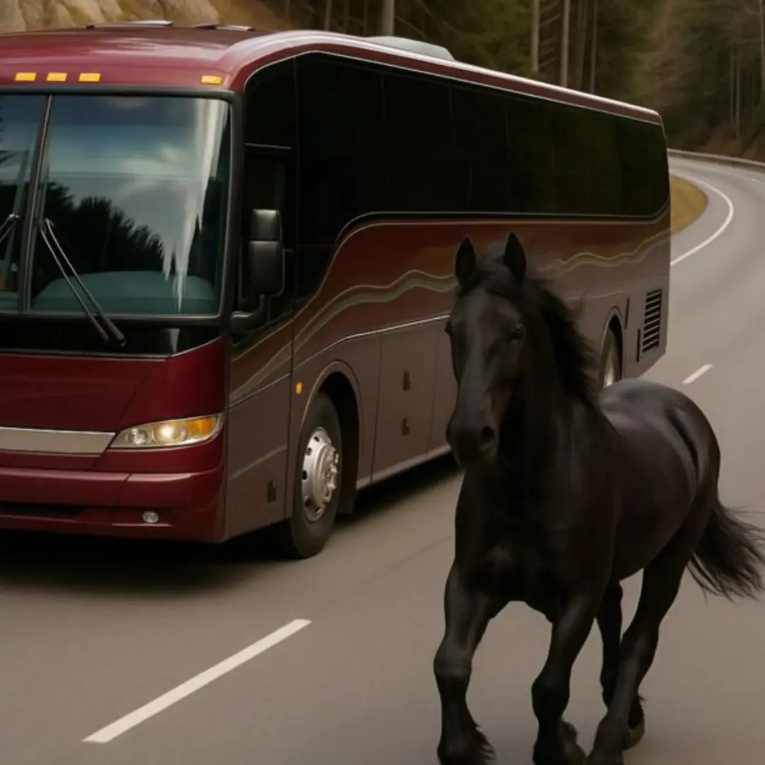 People on the bus noticed a horse running alongside the bus, keeping up with it: everyone was ...